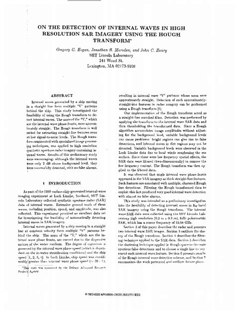 On The Detection Of Internal Waves In High Resolution Sar Imagery Using The Hough Transform