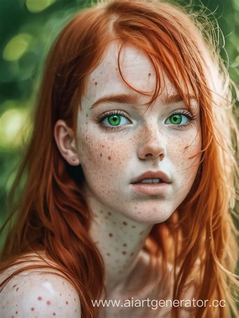 Adorable Redhead Girl With Green Eyes And Freckles Ai Art Generator