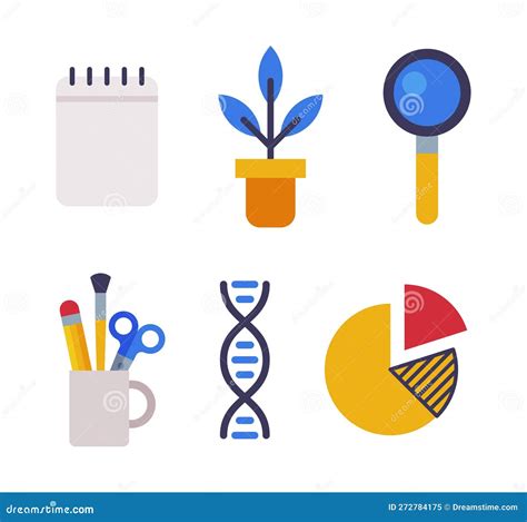 School Education Object With Notepad Plant Magnifying Glass Dna And