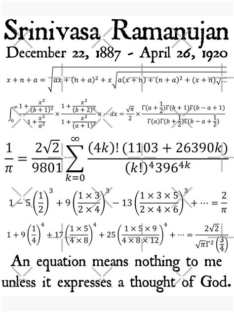 Srinivasa Ramanujan An Equation Expresses God Mathematics Quote Vintage Math Design On White