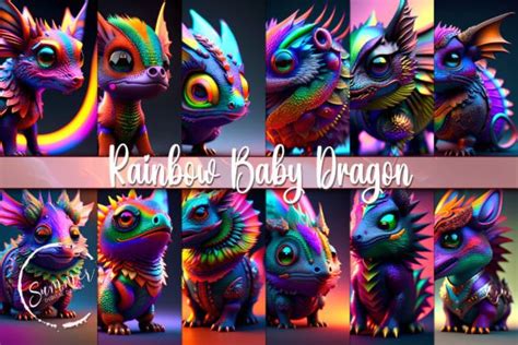 Cute Psychedelic Rainbow Baby Dragon Graphic By Summer Digital Design Creative Fabrica