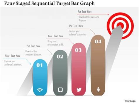 Business Diagram Four Staged Sequential Target Bar Graph Presentation