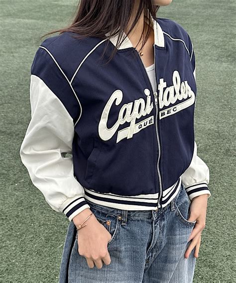 개강룩야구점퍼봄 레터링 Y2k 빈티지 항공점퍼 야구잠바 배색 블루종 크롭 집업 잠바 에이블리