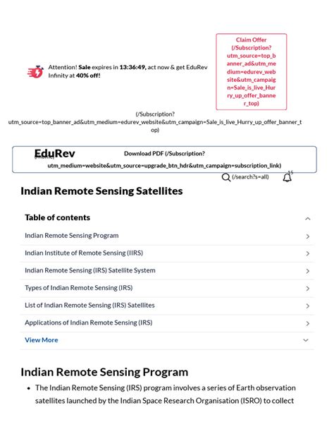 Indian Remote Sensing Satellites Geology Optional Notes For Upsc Pdf Download Pdf