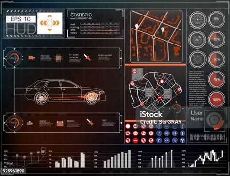 자동차 사용자 인터페이스입니다 Hud Ui를 매핑하십시오 차에 대한 스톡 벡터 아트 및 기타 이미지 차 개념 교통수단
