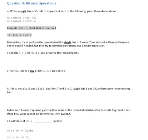 Solved Question 5 Bitwise Operations A Write A Single Line