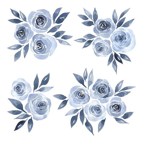 Blauwe Rozen Aquarel Bloemen Arrangement Premium Vector