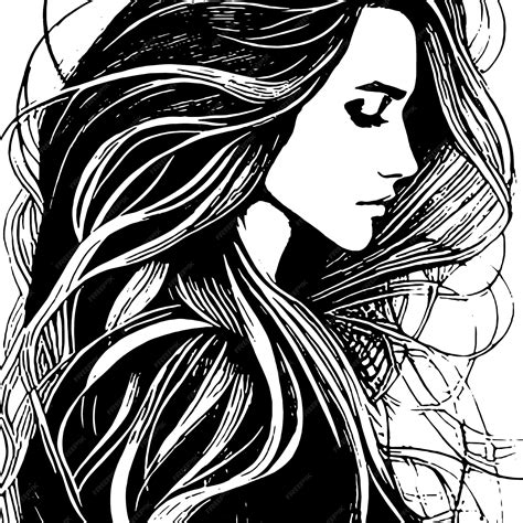 Desenho De Mulher Com Cabelo Ondulado Vetor Premium