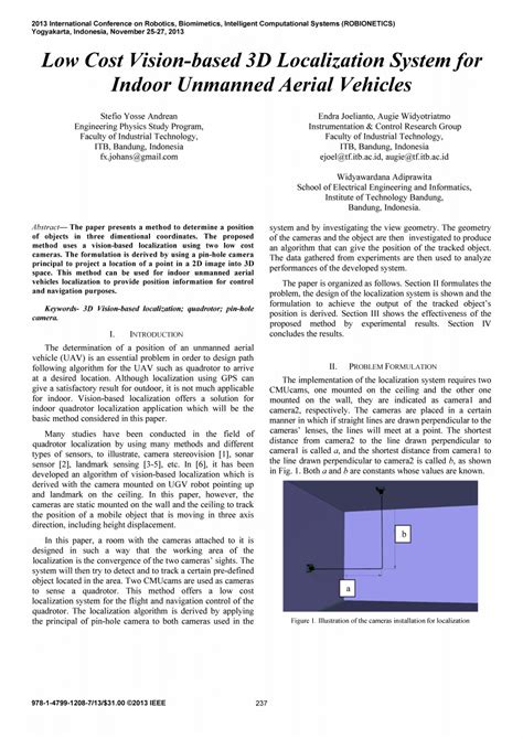 Pdf Low Cost Vision Based 3d Localization System For Indoor Unmanned Aerial Vehicles