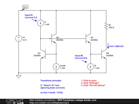 Npn Translinear Voltage Divider Core Circuitlab