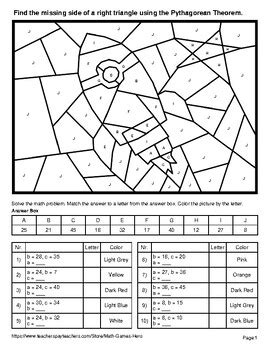 Pythagorean Theorem Coloring Pages Color By Code By Math Games Hero