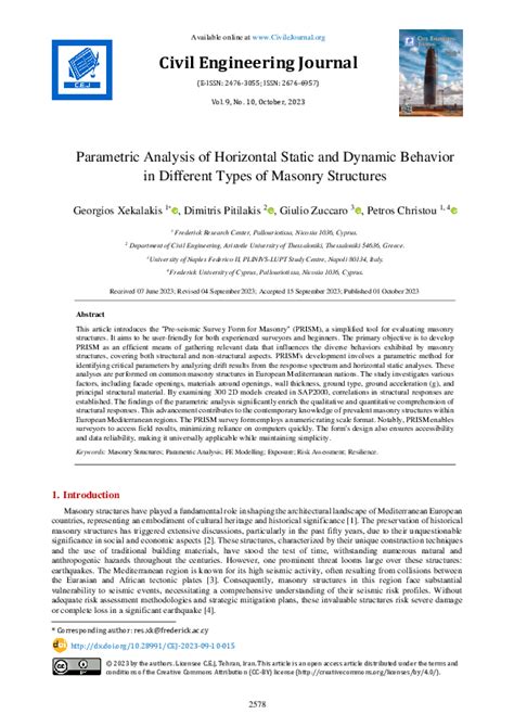pdf parametric analysis of horizontal static and dynamic behavior in