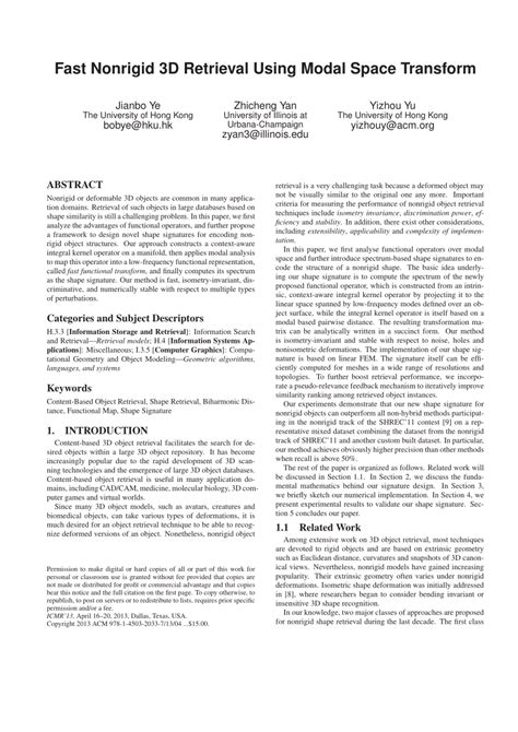 pdf fast nonrigid 3d retrieval using modal space transform