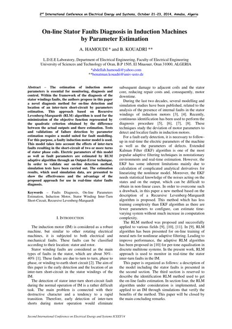 Pdf On Line Stator Faults Diagnosis In Induction Machines By Parameter Estimation