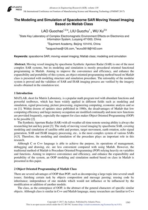 Pdf The Modeling And Simulation Of Spaceborne Sar Moving Vessel Imaging Based On Matlab Class