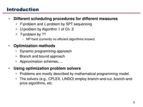 ppt optimization methods for the single machine problem powerpoint