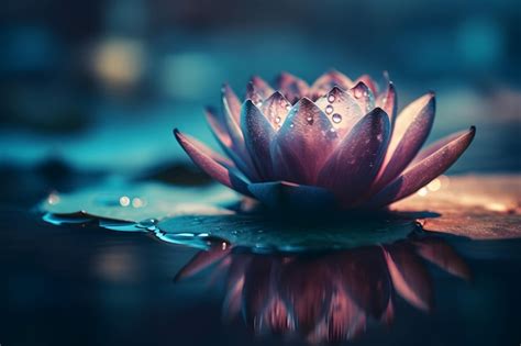Premium Ai Image Lotus Flower In The Water At Night Neural Network Ai Generated