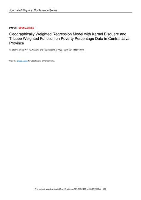 Pdf Geographically Weighted Regression Model With Kernel Bisquare And Tricube Weighted