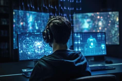 Premium Ai Image Rear View Of Young Man In Headphones Playing