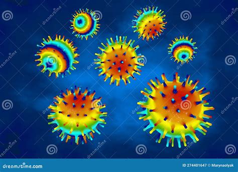 Colorful Human Pathogenic Viruses On Blue Background 3d Illustration Stock Illustration