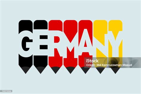 연필 기호 창의적인 아이디어 디자인이 있는 독일 텍스트 독일 국기 색 개념 벡터 그림입니다 독일 타이포그래피 네거티브 스페이스