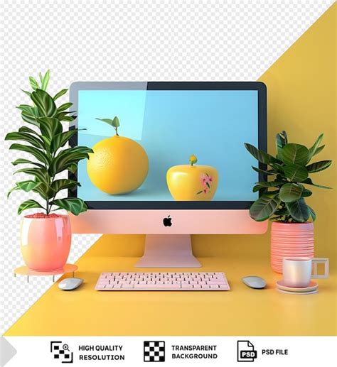 Premium Psd Unique Computer Setup With A Green Plant White Keyboard Premium Psd Unique Computer Setup With A Green Plant White Keyboard
