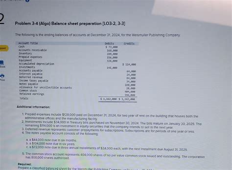 solved problem 3 4 algo balance sheet preparation [lo3 2