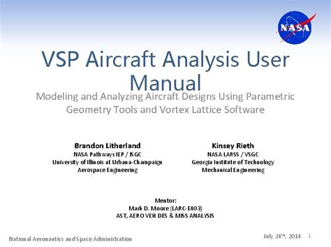 VSP Aircraft Analysis User Manual Modeling And Analyzing