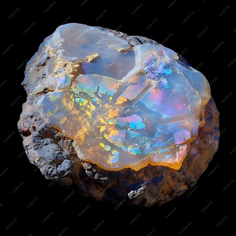 Glowing Opal Ore With Nodular In Round Shape With White Colo Earth Material Isolated On Black Bg