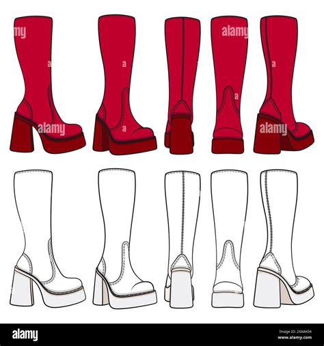 Set Of Colored Retro Womens Boots Isolated Vector Objects On White Background Stock Vector