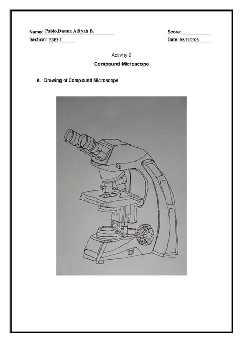Laboratory Report Microscopy Name Score Section