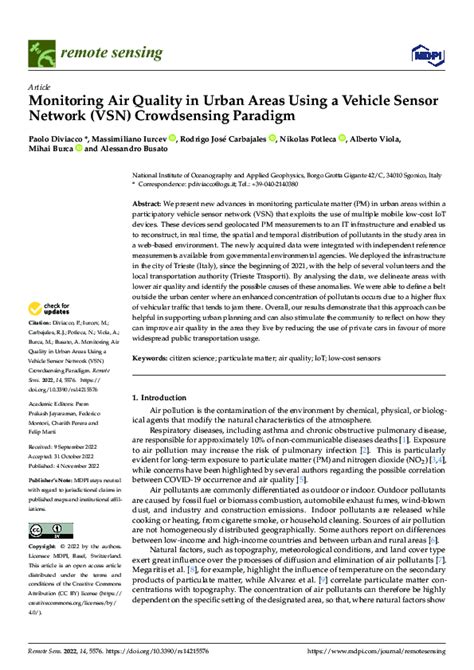 Pdf Monitoring Air Quality In Urban Areas Using A Vehicle Sensor