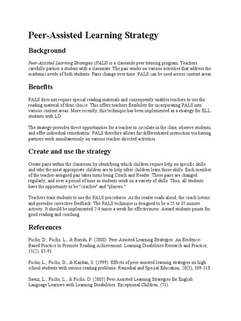 Peer Assisted Learning Strategy Pdf