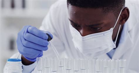 Science Microscope And Research With Man And Liquid In Laboratory For Experiment Vaccine And