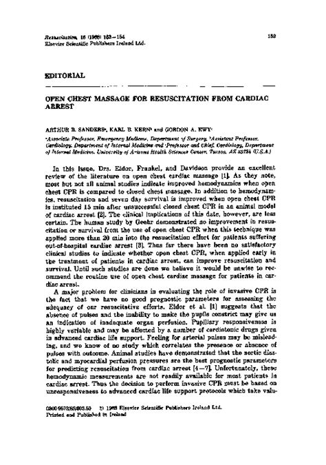 Pdf Open Chest Massage For Resuscitation From Cardiac Arrest