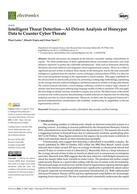Pdf Intelligent Threat Detection—ai Driven Analysis Of Honeypot Data To Counter Cyber Threats