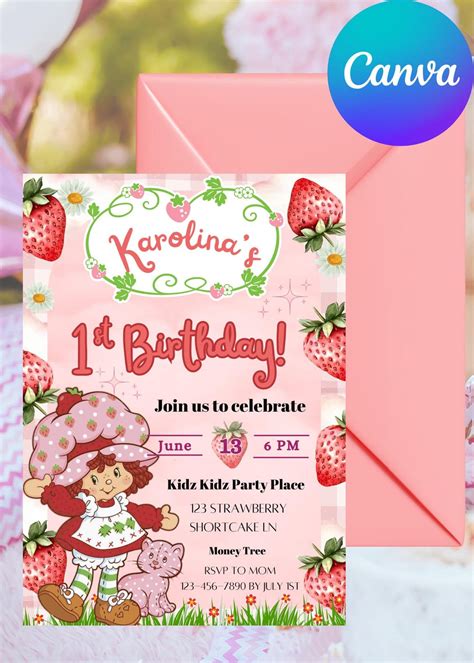 Editable Strawberry Shortcake Birthday Invitation Etsy