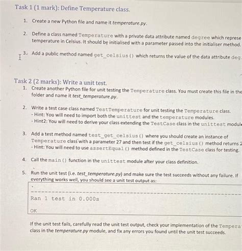 Solved Task 1 1 Mark Define Temperature Class 1 Create