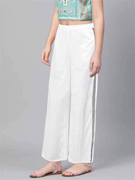 Buy Global Desi Women White Regular Fit Solid Parallel Trousers With