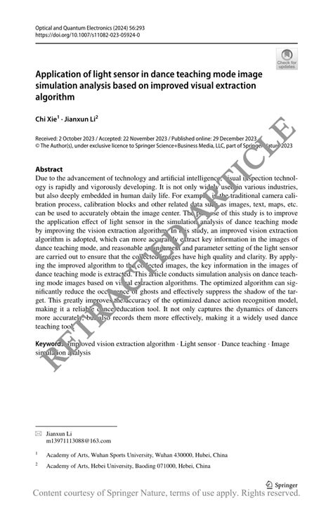 Retracted Article Application Of Light Sensor In Dance Teaching Mode Image Simulation Analysis