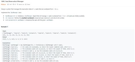 Leetcode Seat Reservation Manager