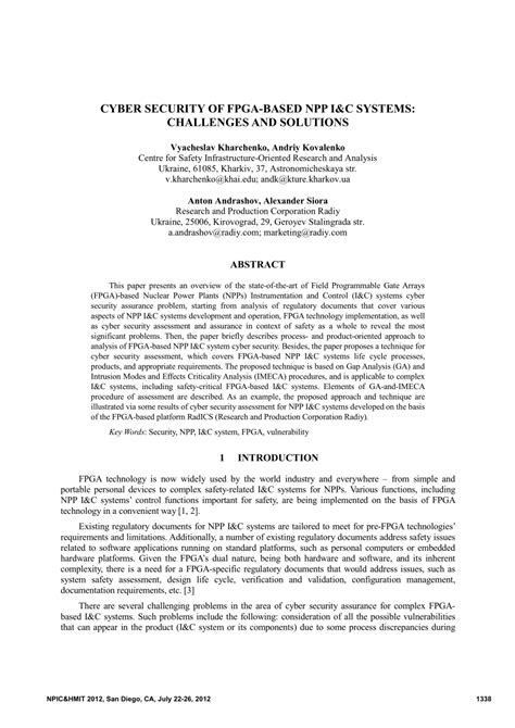 Pdf Cyber Security Of Fpga Based Npp Iandc Systems Challenges And