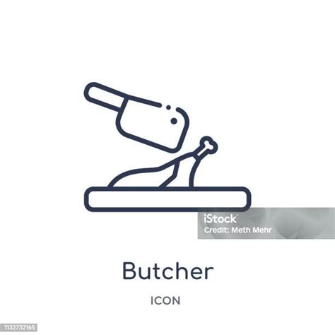 음식 개요 컬렉션에서 선형 정육점 아이콘입니다 얇은 라인 정육점 아이콘 흰색 배경에 고립입니다 정육점 유행 그림 강철에 대한