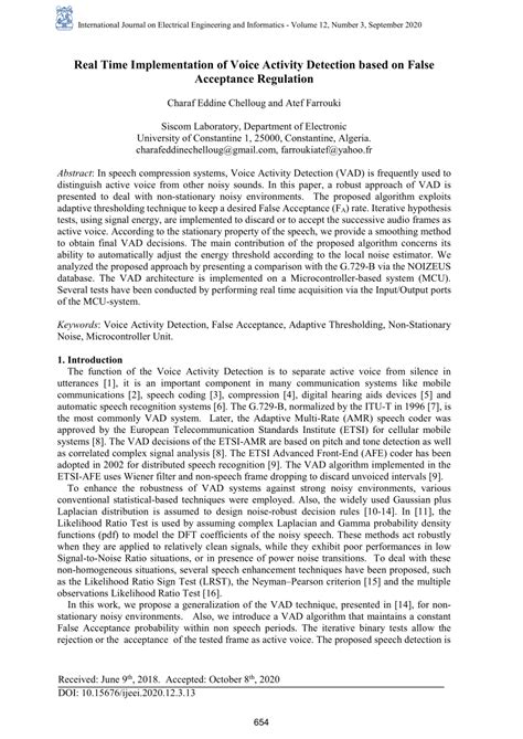 PDF Real Time Implementation Of Voice Activity Detection Based On False Acceptance Regulation