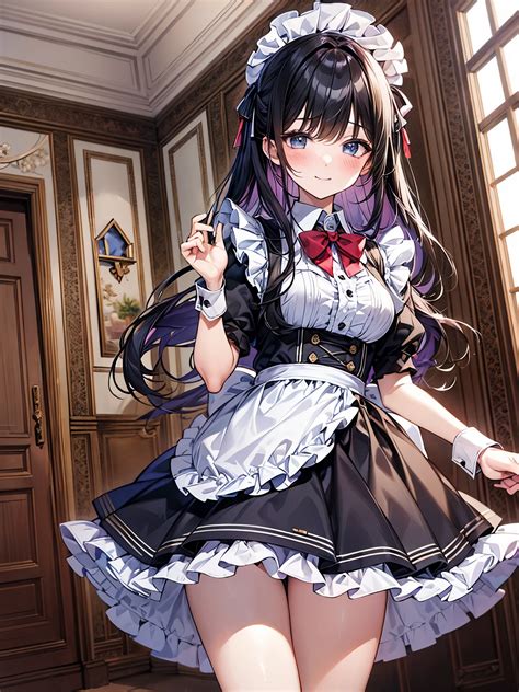 Anime Girl In Maid Outfit Posing In A Room With A Door Seaart Ai