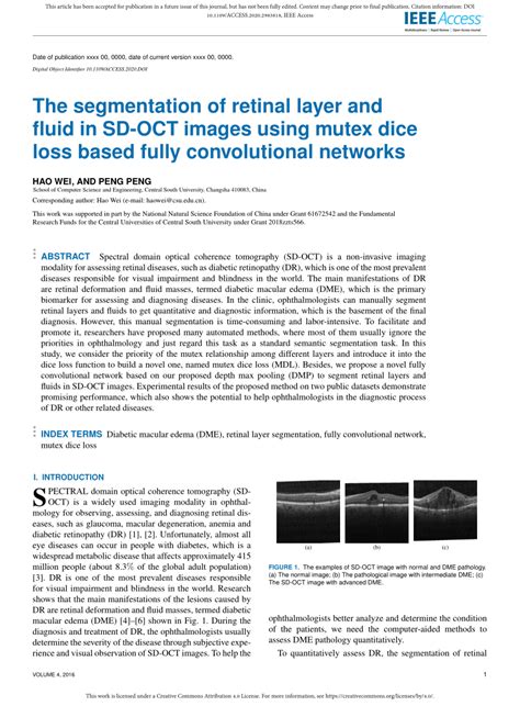 Pdf The Segmentation Of Retinal Layer And Fluid In Sd Oct Images Using Mutex Dice Loss Based