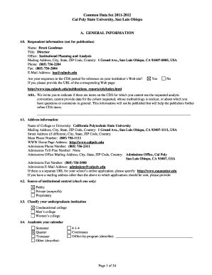Fillable Online Ipa Calpoly Cal Poly Common Data Set 2012 Form Fax Email Print PdfFiller