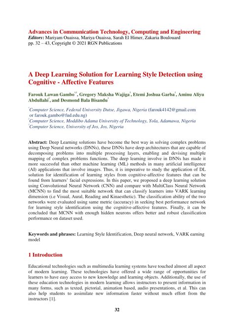 Pdf A Deep Learning Solution For Learning Style Detection Using Cognitive Affective Features