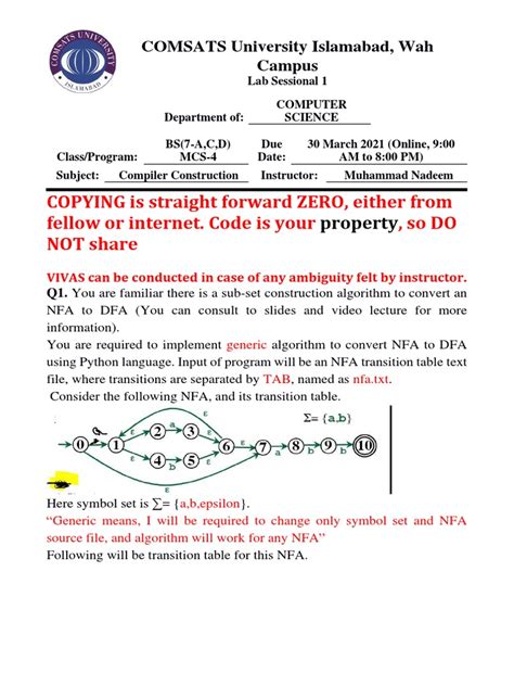 Compiler Construction Lab Sessional 1 Pdf Computer Science Computing