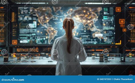 Female Scientist Analyzing Global Data On A High Tech Digital Interface